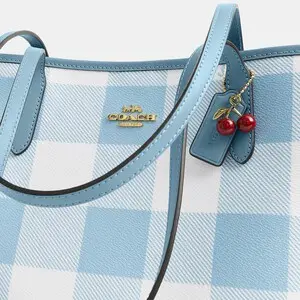 COACH OUTLET Medium City Tote Bag With Gingham Print And Charm