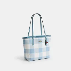 COACH OUTLET Medium City Tote Bag With Gingham Print And Charm