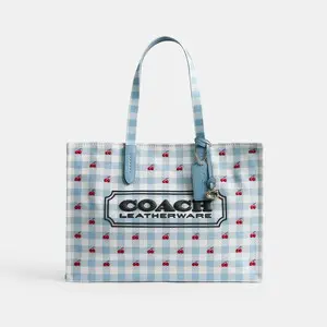 COACH OUTLET Tote Bag With Gingham Print - Gold/blue Multi