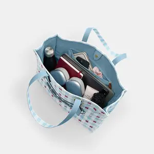 COACH OUTLET Tote Bag With Gingham Print - Gold/blue Multi