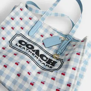 COACH OUTLET Tote Bag With Gingham Print - Gold/blue Multi
