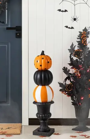 GLITZHOM 27"h Halloween Stacked Pumpkins In Urn Porch Decor