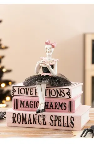 GLITZHOME Halloween Polyresin Skeleton Ballerina On Books Table Decor