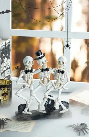 GLITZHOME Halloween Polyresin Skeleton Table Decor - White