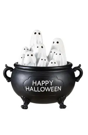 GLITZHOME Halloween Lighted Polyresin Ghosts In Cauldron Table Decor With Timer - White