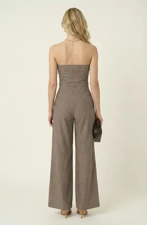 MODENAIRE Strapless Button-front Crop Top And Wide-leg Pants Two-piece Set