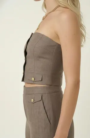 MODENAIRE Strapless Button-front Crop Top And Wide-leg Pants Two-piece Set