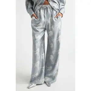 Stella McCartney Horse Print Paneled Silk Drawstring Pants - Blue/cream
