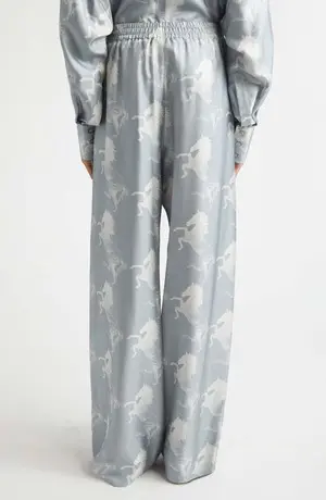 Stella McCartney Horse Print Paneled Silk Drawstring Pants