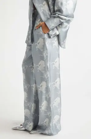Stella McCartney Horse Print Paneled Silk Drawstring Pants