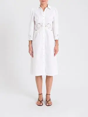 TWINSET Cotton Chemisier Dress With Macramé Inserts - White