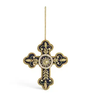 Harrods Velvet Embroidered Cross Tree Decoration - Navy