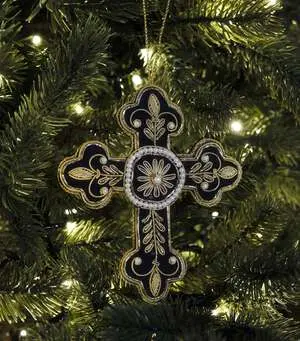 Harrods Velvet Embroidered Cross Tree Decoration