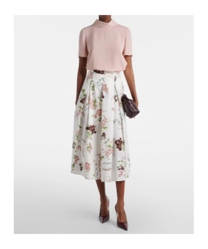 ERDEM Erdem Floral Pleated Cotton Poplin Midi Skirt