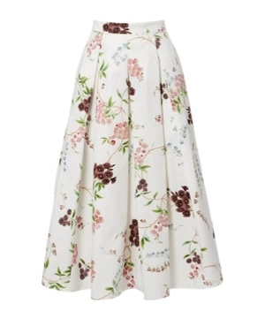 ERDEM Erdem Floral Pleated Cotton Poplin Midi Skirt