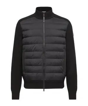 Moncler Wool Cashmere Blend Padded Zip-up Cardigan - Black