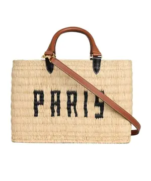Celine Paris Panier In Raffia And Calfskin