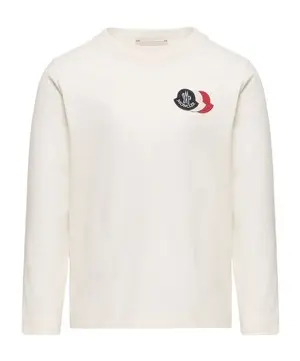 Moncler Double Logo Long Sleeve Cotton T-shirt - White