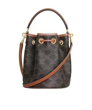 Celine Triomphe Canvas And Calfskin Bucket Bag - Tan