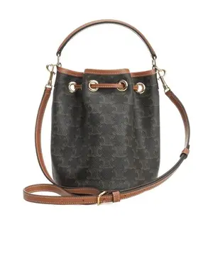 Celine Triomphe Canvas And Calfskin Bucket Bag - Tan