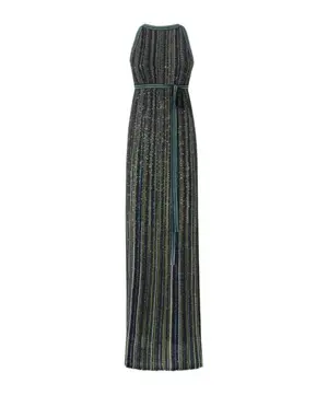 Missoni Long Striped Knit Dress With Sequins - Green