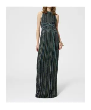 Missoni Long Striped Knit Dress With Sequins