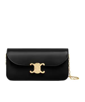 Celine Small Chain Triomphe In Shiny Calfskin - Black