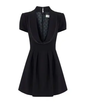 Elisabetta Franchi Crepe Deep-neck Pleated Mini Dress - Black
