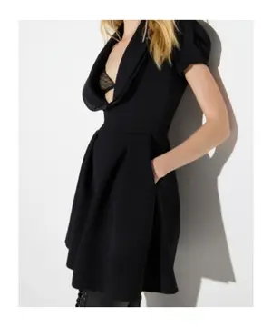 Elisabetta Franchi Crepe Deep-neck Pleated Mini Dress - Black