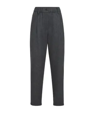 Brunello Cucinelli Wool Flannel Baggy Trousers With Monili Embellishment