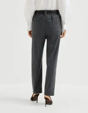 Brunello Cucinelli Wool Flannel Baggy Trousers With Monili Embellishment