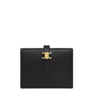 Celine Bi-fold Card Holder Triomphe Pontet In Goatskin - Black