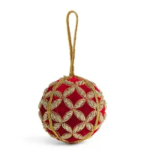 Harrods Velvet Embroidered Bauble - Red