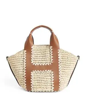 Harrods Small Raffia Tote Bag With Leather Accents