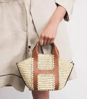 Harrods Small Raffia Tote Bag With Leather Accents