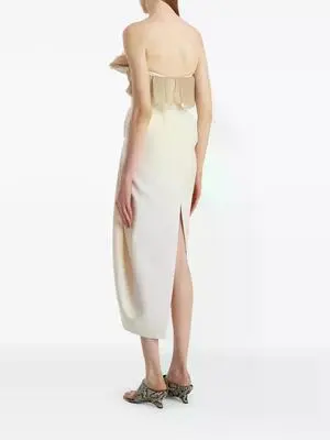 Khaite Tulle-trimmed Strapless Draped Midi Dress - Neutrals