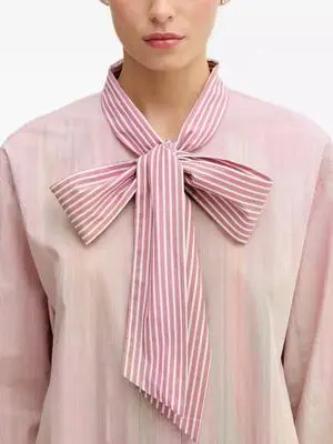 BENETTON Striped Pussy-bow Shirt - Pink