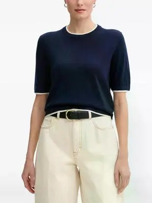 BENETTON Fine Knit Contrast Trim Crew Neck Short Sleeve Sweater