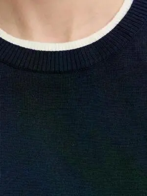 BENETTON Fine Knit Contrast Trim Crew Neck Short Sleeve Sweater