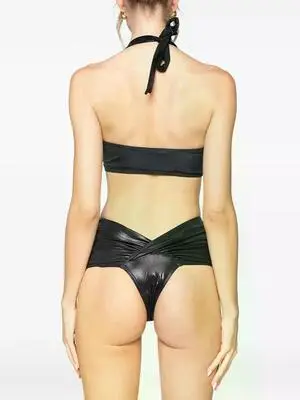 GOD SAVE QUEENS Orea Shimmer-effect Ruched Bikini Top