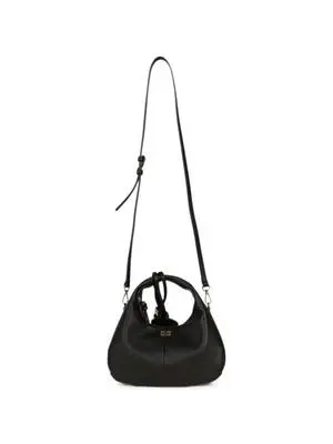GANNI Pebbled Leather Shoulder Bag With Gold-tone Logo Plaque - Black