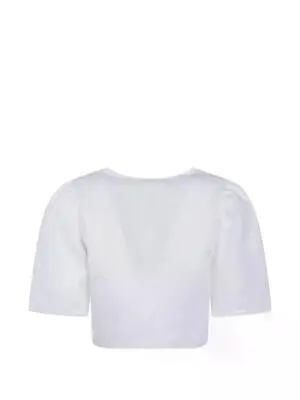 Farm Rio Embroidered Puff Sleeve Cropped Top - White