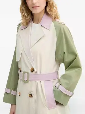 BENETTON Double-breasted Colour-block Trench Coat
