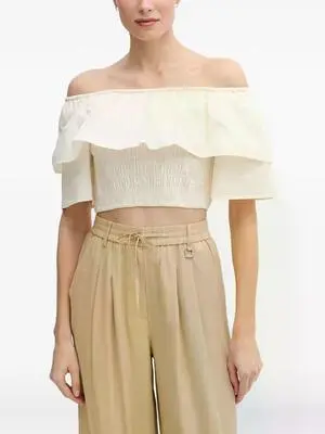 GAUDI Ruffled Shirred-panel Cropped Top