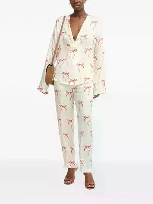 FORTE_FORTE Le Noeud D'argent Cream White Bow Print Drawstring Trousers