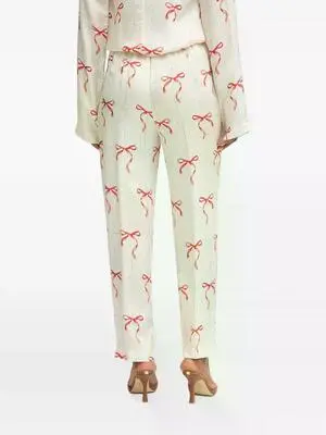 FORTE_FORTE Le Noeud D'argent Cream White Bow Print Drawstring Trousers