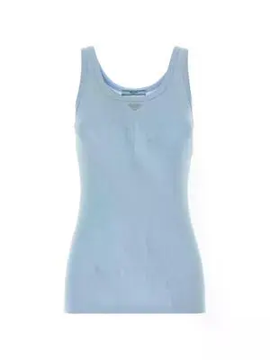 Prada Enamelled Triangle Logo Ribbed-knit Top