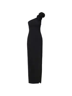 LITA COUTURE Rosette-appliqué One-shoulder Maxi Dress