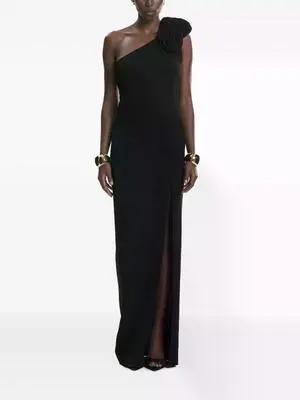 LITA COUTURE Rosette-appliqué One-shoulder Maxi Dress