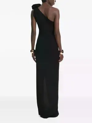 LITA COUTURE Rosette-appliqué One-shoulder Maxi Dress